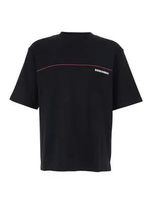 Dsquared2 Crew Neck T-shirt With Logo On The Front In Cotton For - Black