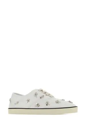 Miu Miu Embellished Canvas Sneakers - White
