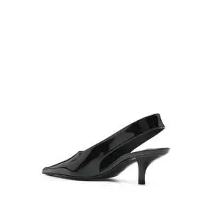 TOTEME Patent Calf Leather Pointed Toe Slingback Strap Heels - Black