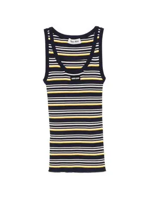 Miu Miu Striped Cotton Ribbed Tank Top - Multicolor