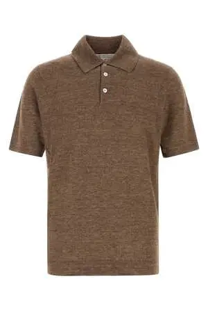 Brunello Cucinelli Melange Linen Blend Polo Shirt - Brown