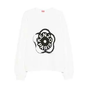 Kenzo Floral-logo Print Organic Cotton Crewneck Sweatshirt - White