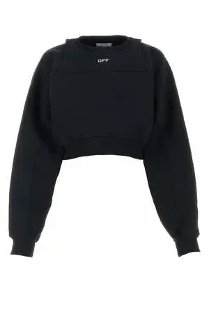 Off-White Cropped Sweatshirt With Logo Detail - Black