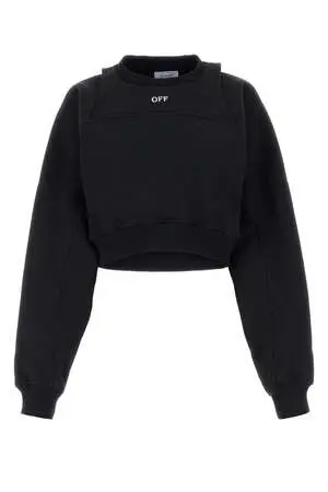 Off-White Cropped Sweatshirt With Logo Detail - Black