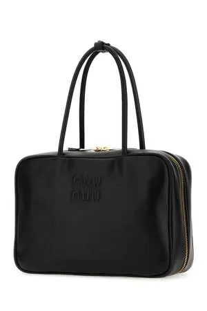 Miu Miu Leather Handbag With Silver Tone Hardware - Black