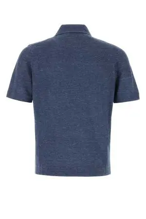 Brunello Cucinelli Melange Linen Blend Polo Shirt - Blue