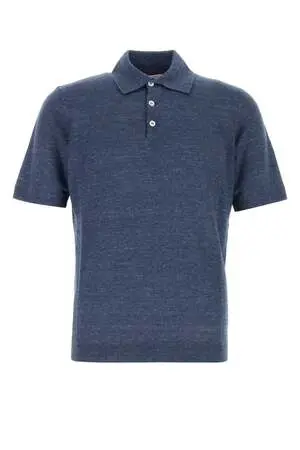 Brunello Cucinelli Melange Linen Blend Polo Shirt - Blue