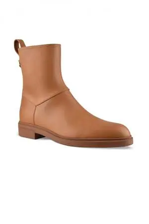 Loro Piana Kilda Leather Zip Up Boots With Gold Metal Detail - Brown