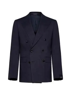 Tagliatore Double-breasted Linen And Wool Blend Blazer - Multicolor