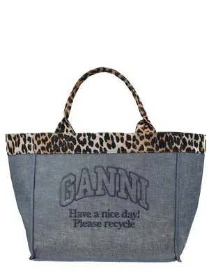 GANNI Logo Printed Tote Bag - Blue