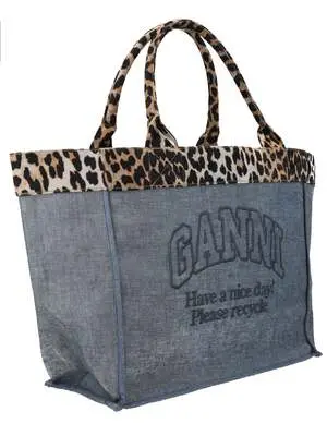 GANNI Logo Printed Tote Bag - Blue