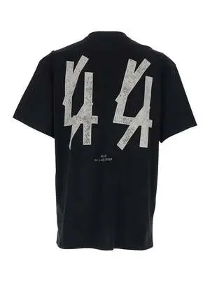 44 LABEL GROUP Crew Neck T-shirt With Maxi Logo On Front And Back In Cotton For - Black