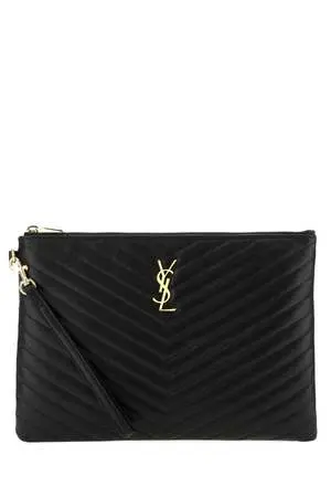 Saint Laurent Quilted Leather Jolie Ipad Holder - Black