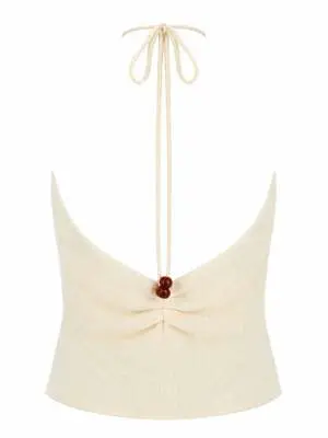 Magda Butrym Beaded Halterneck Draped Top - Cream