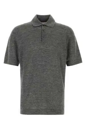 Brunello Cucinelli Melange Dark Grey Linen Blend Polo Shirt