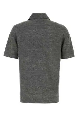 Brunello Cucinelli Melange Dark Grey Linen Blend Polo Shirt