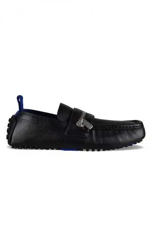 Burberry Leather Loafers With Silver Zipper Detail - Black