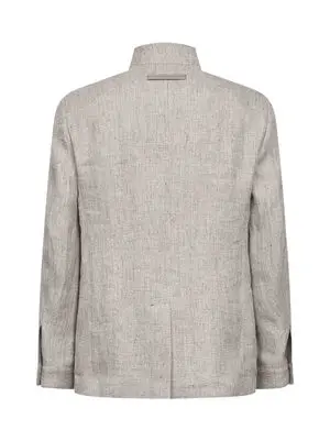 Zegna Medium Brown Oasi Linen Jacket - Multicolor