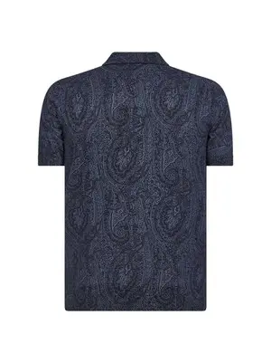 Etro Blue Paisley-pattern Cotton-silk Blend Knit Polo Shirt - Multicolor