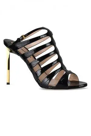 TOM FORD Crocodile-effect Leather Strappy Sandals With Gold Mirrored Heel