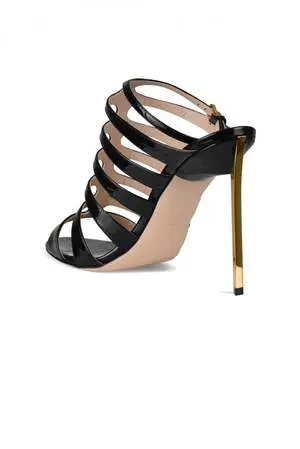 TOM FORD Crocodile-effect Leather Strappy Sandals With Gold Mirrored Heel