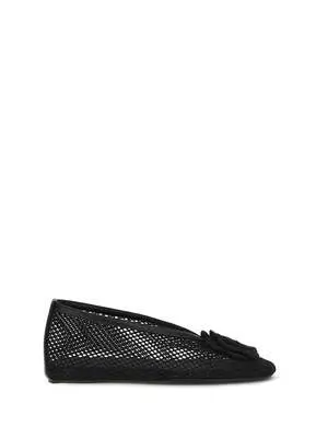 GANNI Jenny Mesh Ballerinas With Crochet Floral Detail - Black