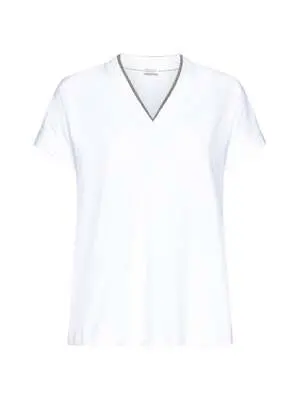 Brunello Cucinelli V-neck T-shirt With Embellished Trim - Multicolor