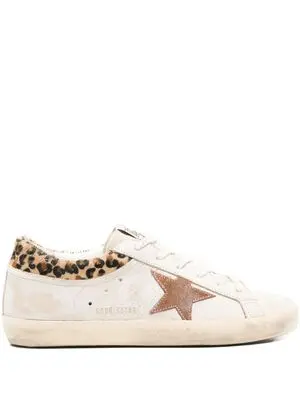 GOLDEN GOOSE Super-star Leather Sneakers With Leopard Print Accent - Multicolor