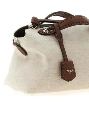 Fendi By The Way Soft Medium" Handbag In Canvas And Hammered Leather - Cream