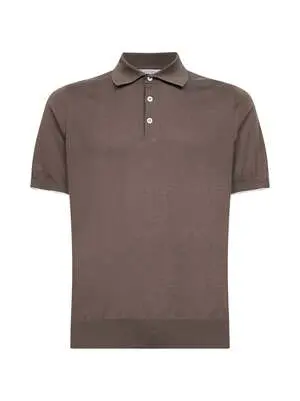 Brunello Cucinelli Hazelnut Lightweight Cotton Knit Polo Shirt - Multicolor