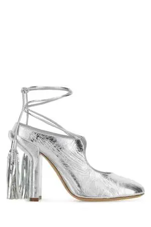 Dries Van Noten Metallic Leather Mules With Tassel Detail