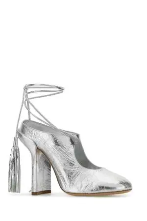 Dries Van Noten Metallic Leather Mules With Tassel Detail