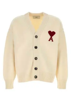AMI Paris Wool Cardigan With Embroidered Logo