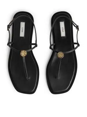 TOTEME T-strap Leather Sandals With Gold-tone Buckle - Black