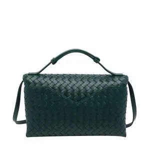 Bottega Veneta Knot Lock Woven Lamb Leather Shoulder Bag - Green