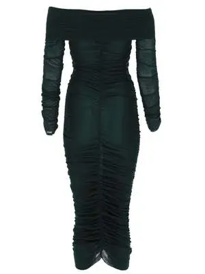 SELF-PORTRAIT Viscose Gathered Midi Dress