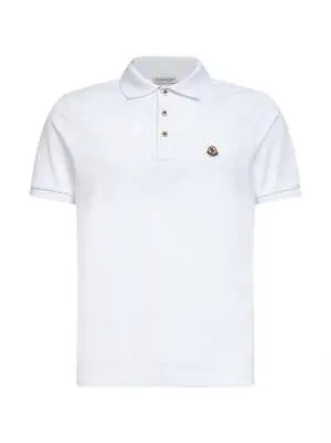 Moncler White Cotton Pique Logo Patch Polo Shirt