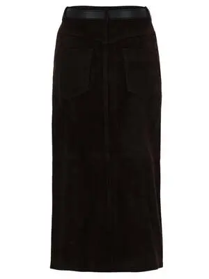 SELF-PORTRAIT Suede Midi Skirt - Brown