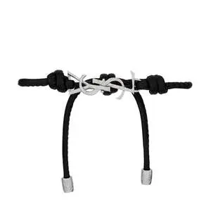 Saint Laurent Saint Laurent Cassandre Cord Leather Bracelet Silver