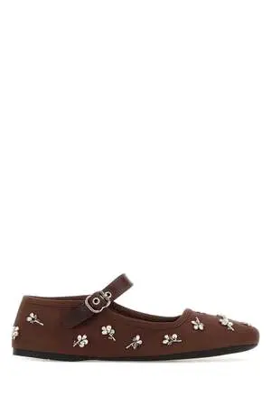 Miu Miu Embellished Ballerina Flats - Brown
