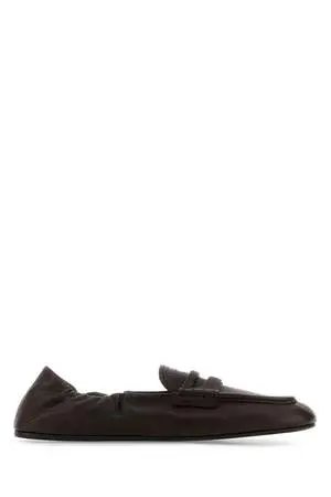 Miu Miu Dark Nappa Leather Ruched Loafers - Brown