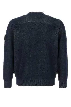 Stone Island Dark Cotton Blend Ribbed Crew Neck Sweater - Blue