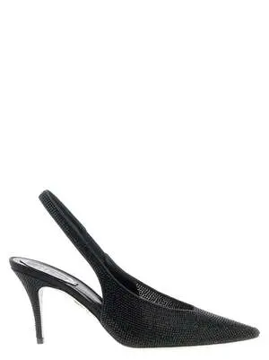 Rene Caovilla Crystal Embellished Slingback Heels - Black