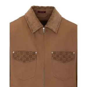 Gucci Gg Logo Print Jacket - Brown