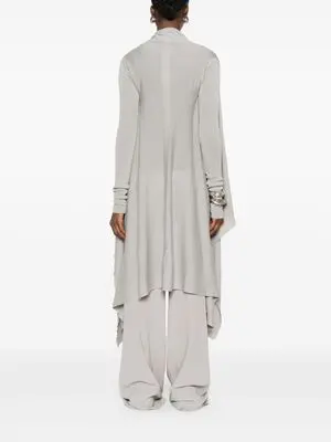 Rick Owens Grey Ribbed Knit Draped Cardigan