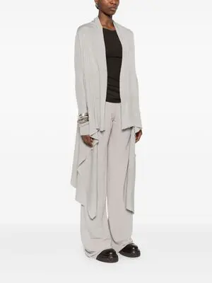 Rick Owens Grey Ribbed Knit Draped Cardigan