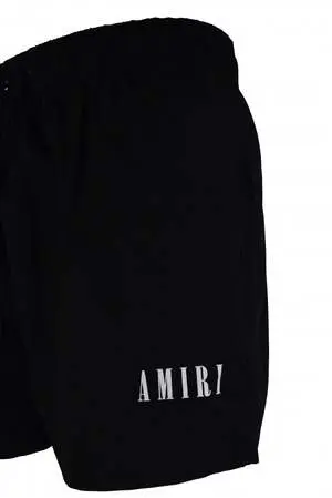 Amiri Elasticated Waist Swim Shorts With Drawstring And Logo Print - Black