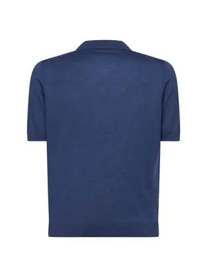 Tagliatore Navy Blue Silk Knit Polo Shirt - Multicolor