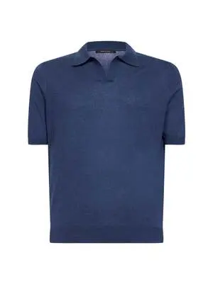 Tagliatore Navy Blue Silk Knit Polo Shirt - Multicolor