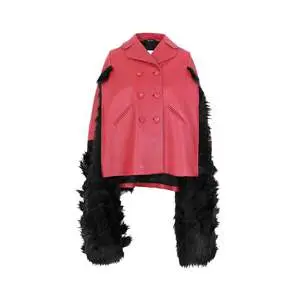 MAISON MARGIELA Faux Fur Trimmed Leather Cape Jacket - Red